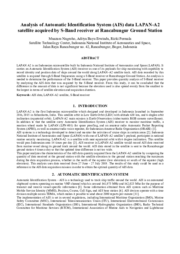 (PDF) Analysis of automatic identification system (AIS) data LAPAN-A2 ...