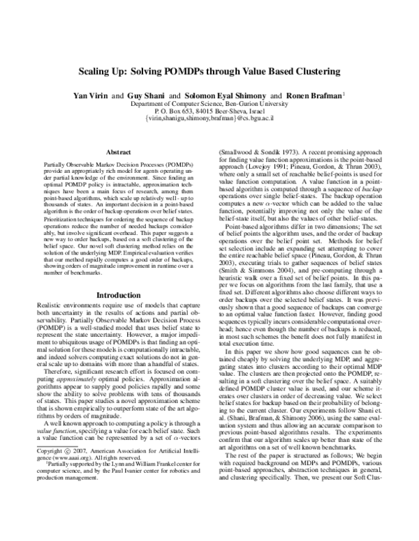 Pdf Scaling Up Solving Pomdps Through Value Based Clustering