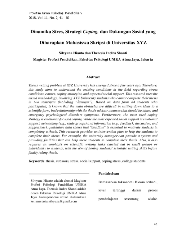 (PDF) Dinamika Stres, Strategi Coping, dan Dukungan Sosial yang Diharapkan Mahasiswa Skripsi di ...