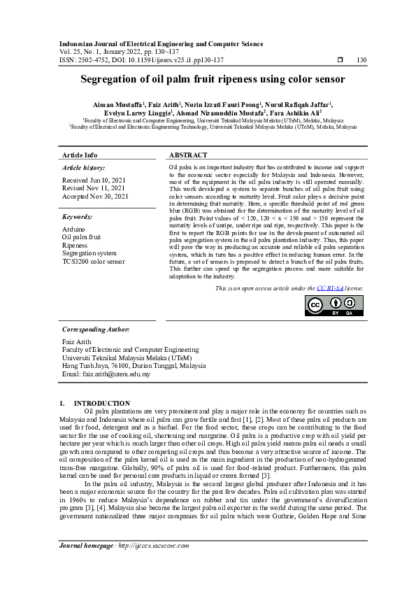 (PDF) Segregation of oil palm fruit ripeness using color sensor
