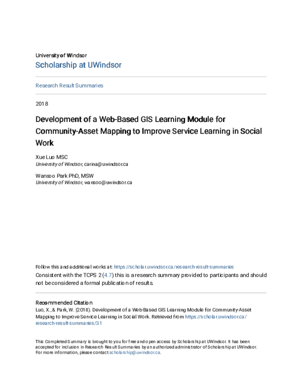 (PDF) Development of a Web-Based GIS Learning Module for Community Asset Mapping to Enhance ...