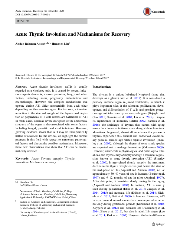 (PDF) Acute Thymic Involution and Mechanisms for Recovery