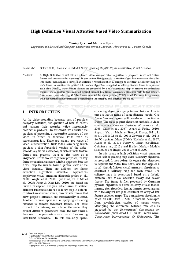 Pdf High Definition Visual Attention Based Video Summarization