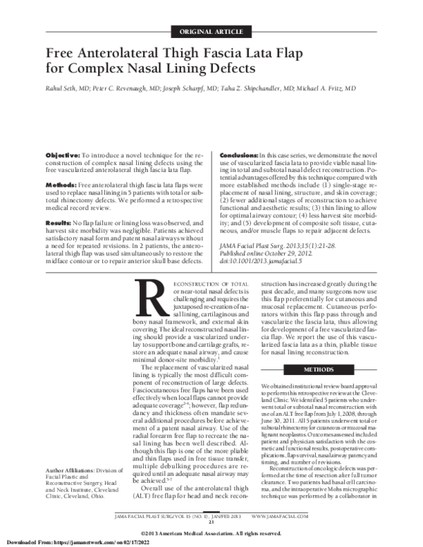 (PDF) Free anterolateral thigh fascia lata flap for complex nasal ...
