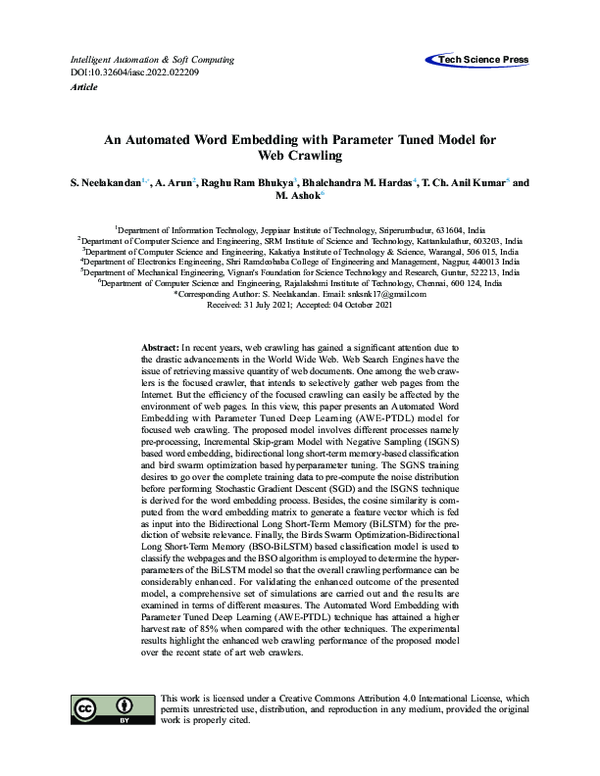 Pdf An Automated Word Embedding With Parameter Tuned Model For Web Crawling