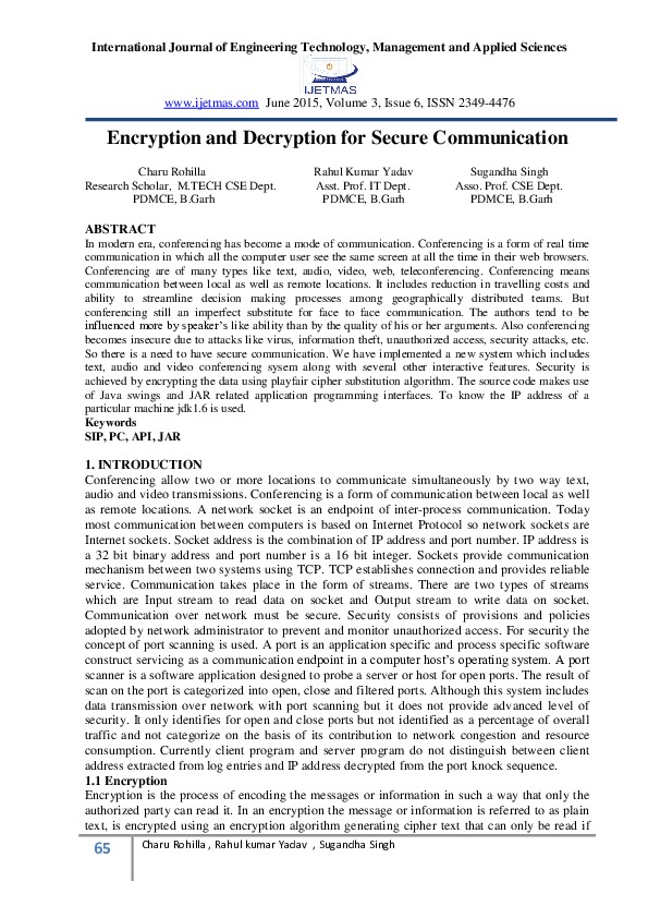 (PDF) Encryption and Decryption for Secure Communication