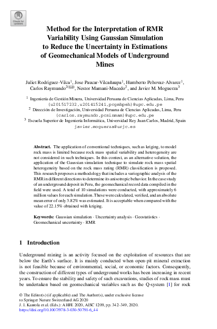 (PDF) Method for the Interpretation of RMR Variability Using Gaussian Simulation to Reduce the ...