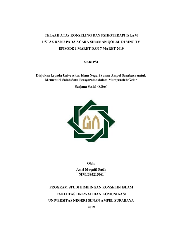 (PDF) Telaah Atas Konseling Dan Psikoterapi Islam Ustaz Danu Pada Acara ...