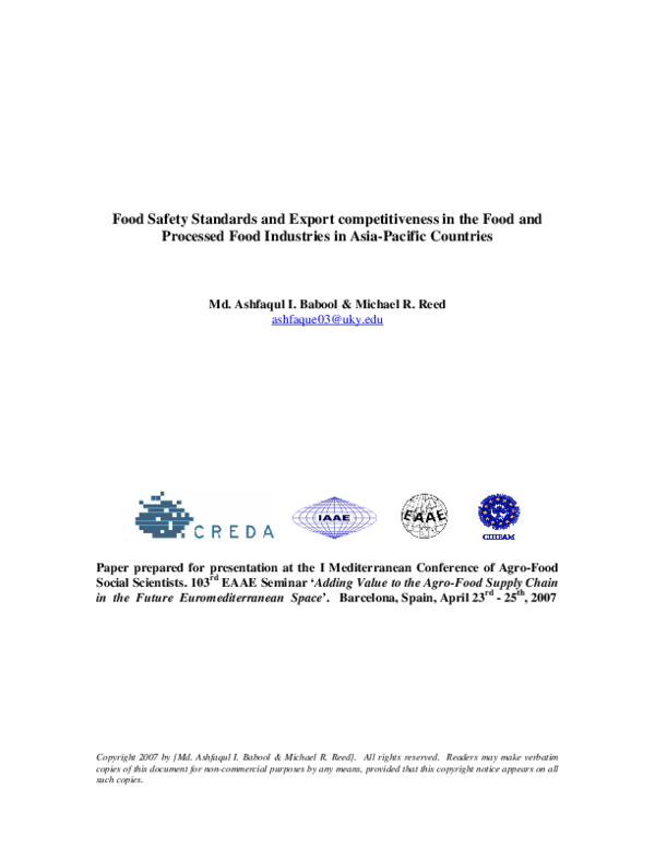 (PDF) Food Safety Standards and Export competitiveness in the Food and ...