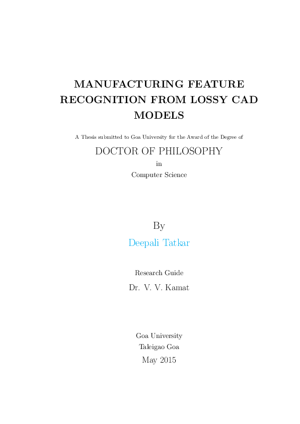 (PDF) Manufacturing feature recognition from lossy CAD models