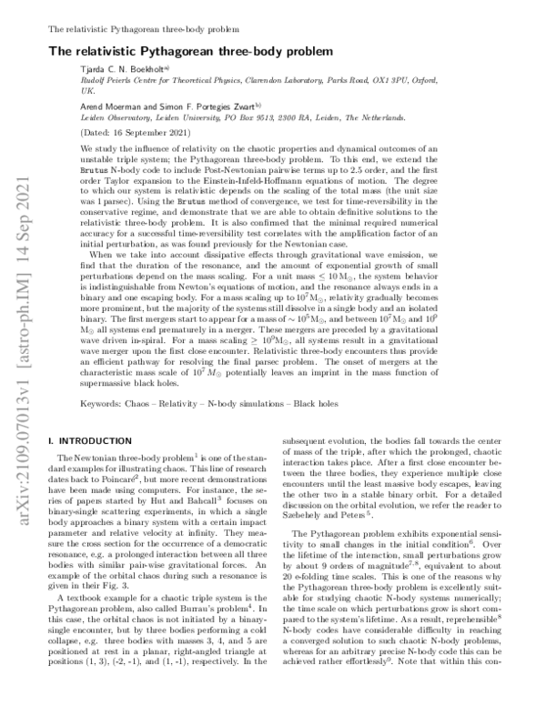 (PDF) The relativistic Pythagorean three-body problem