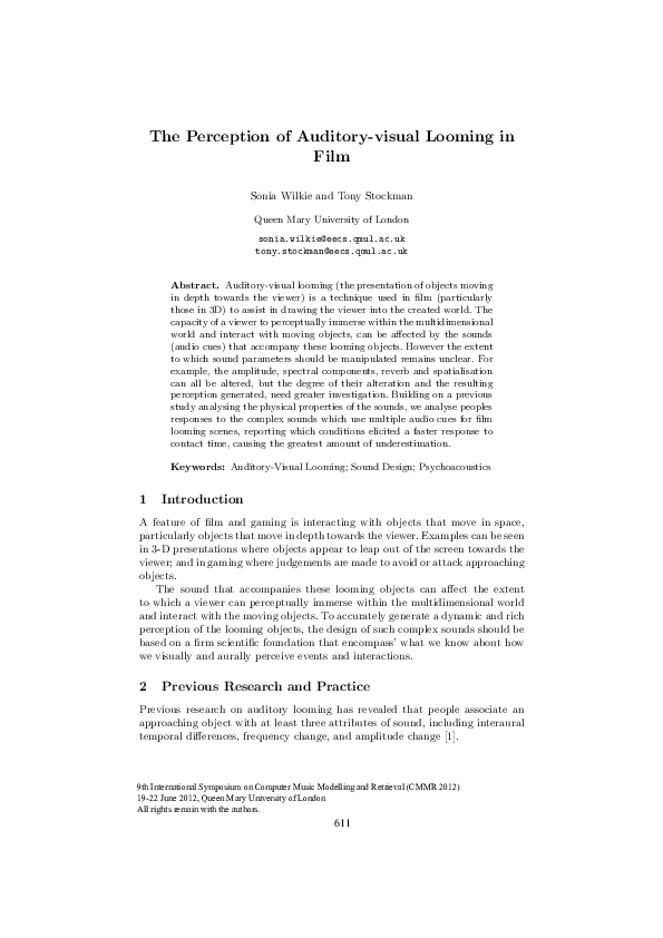 (PDF) The Perception of Auditory-visual Looming in Film