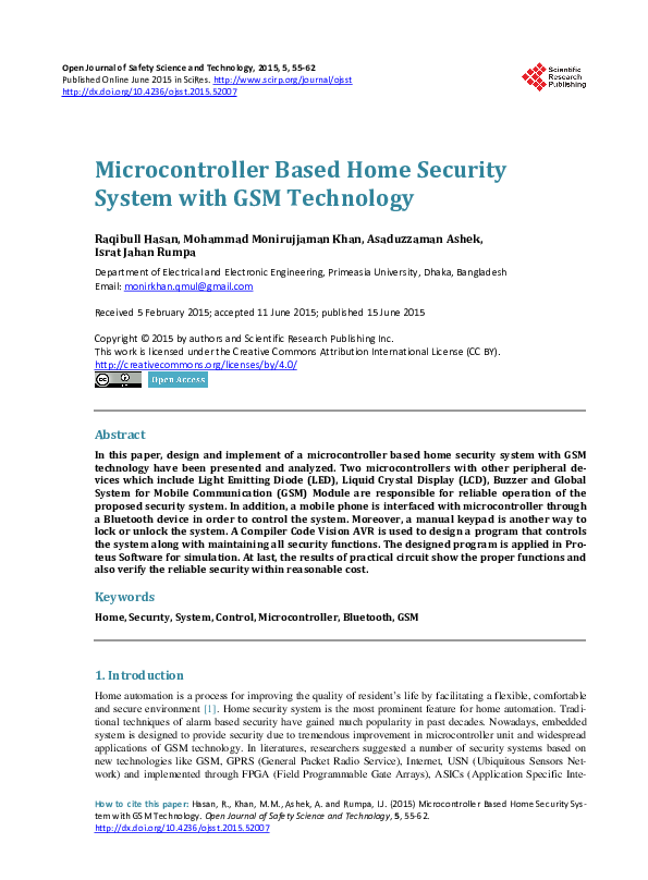 Pdf Microcontroller Based Home Security System With Remote Monitoring