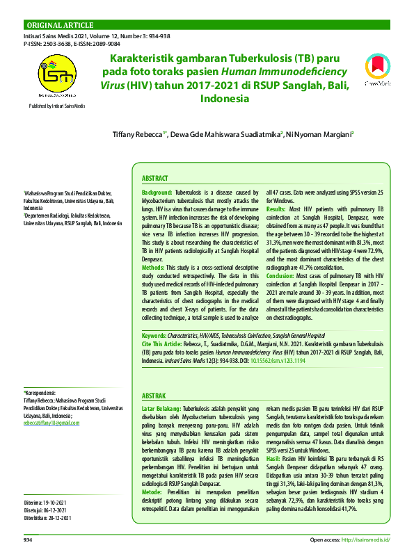 (PDF) Karakteristik gambaran Tuberkulosis (TB) paru pada foto toraks ...