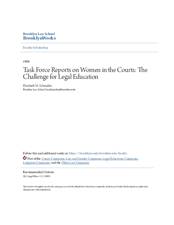 (PDF) Task Force Reports on Women in the Courts: The Challenge for Legal Education