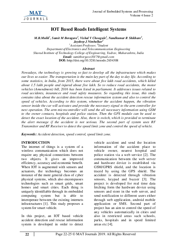 (PDF) IOT Based Roads Intelligent Systems