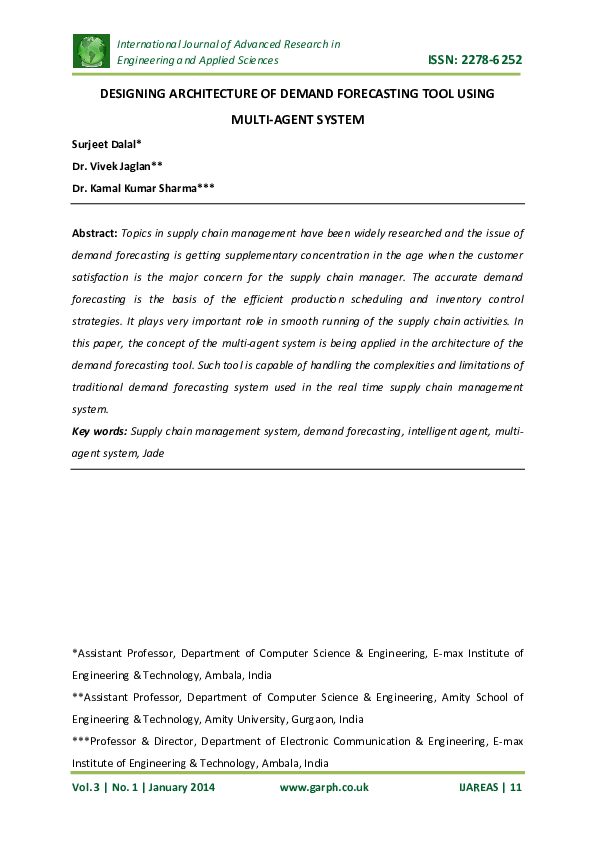 (PDF) Designing architecture of demand forecasting tool using multi-agent system
