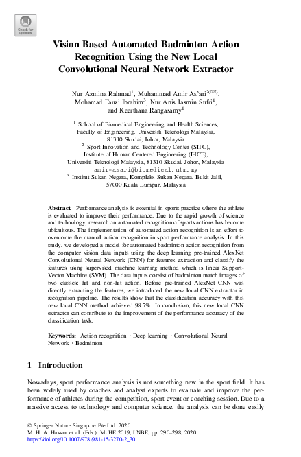 (PDF) Vision Based Automated Badminton Action Recognition Using the New Local Convolutional ...
