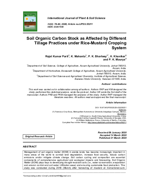 (PDF) Soil Organic Carbon Stock as Affected by Different Tillage ...