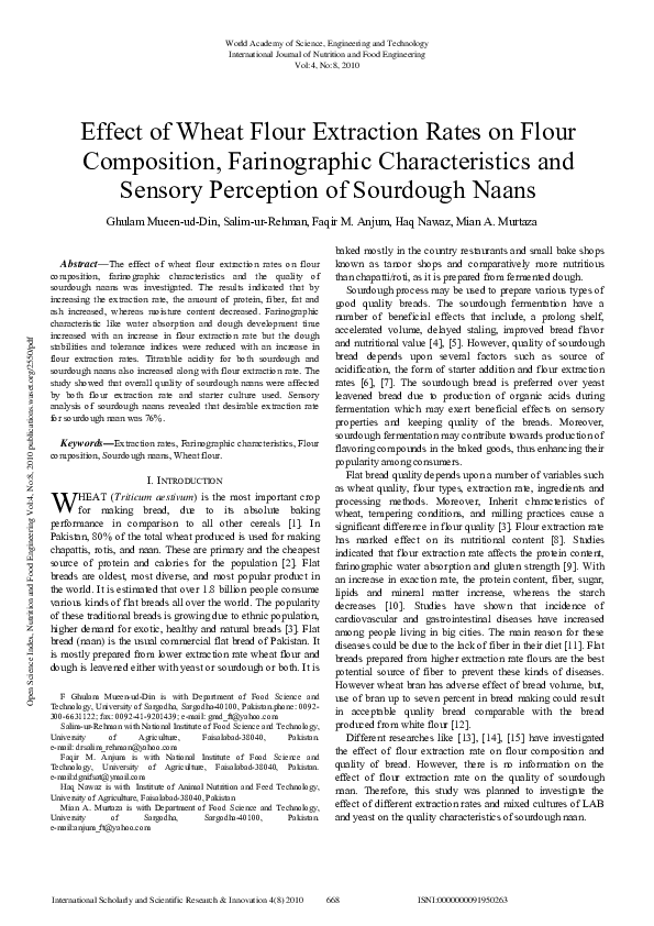 (PDF) Effect of Wheat Flour Extraction Rates on Flour Composition ...