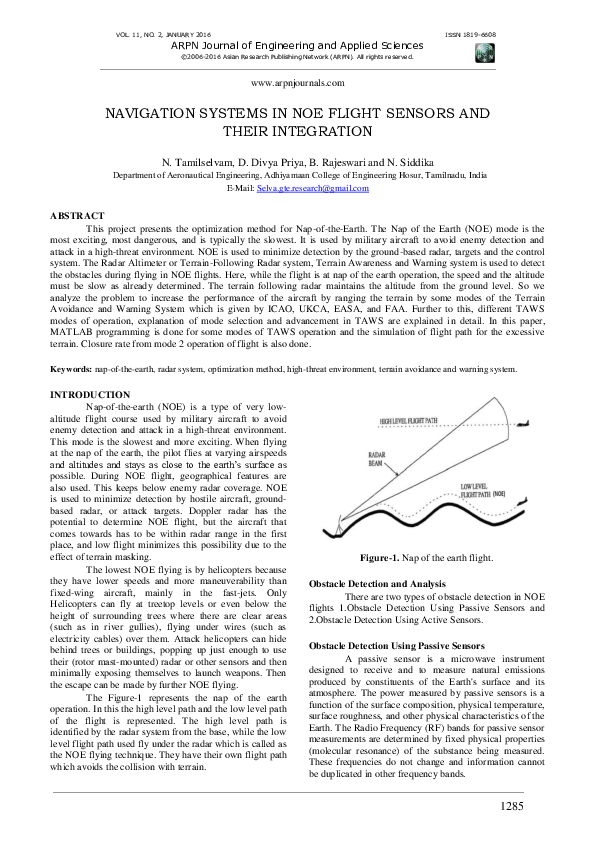(PDF) NAVIGATION SYSTEMS IN NOE FLIGHT SENSORS AND THEIR INTEGRATION