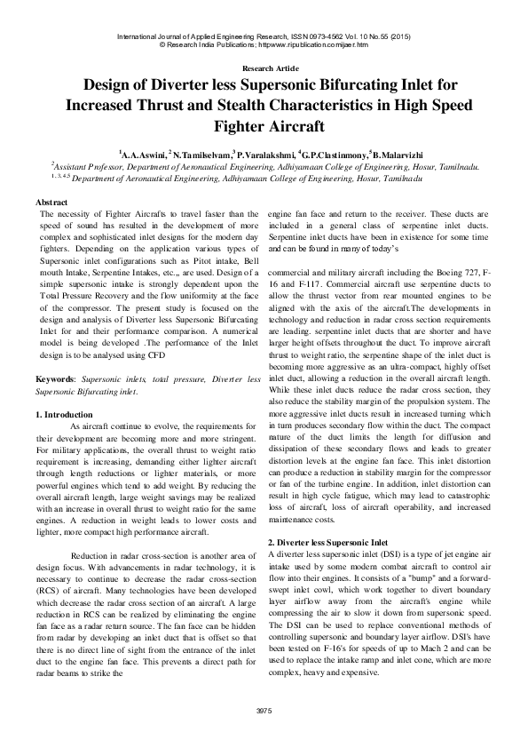 (PDF) Design of Diverter less Supersonic Bifurcating Inlet for ...