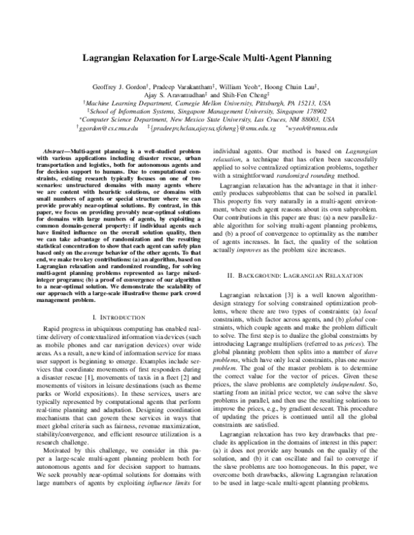 (PDF) Lagrangian Relaxation for Large-Scale Multi-Agent Planning