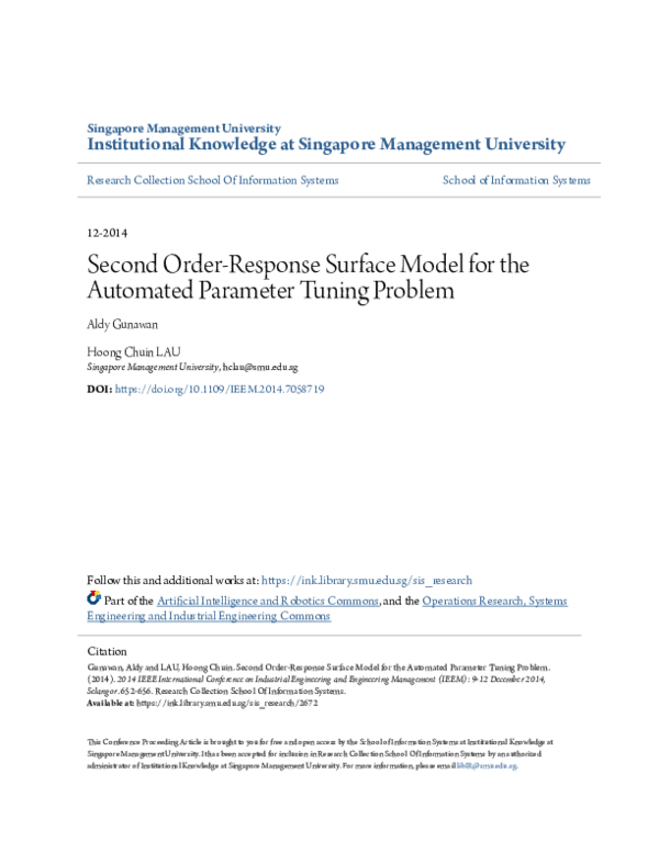 Pdf Second Order Response Surface Model For The Automated Parameter