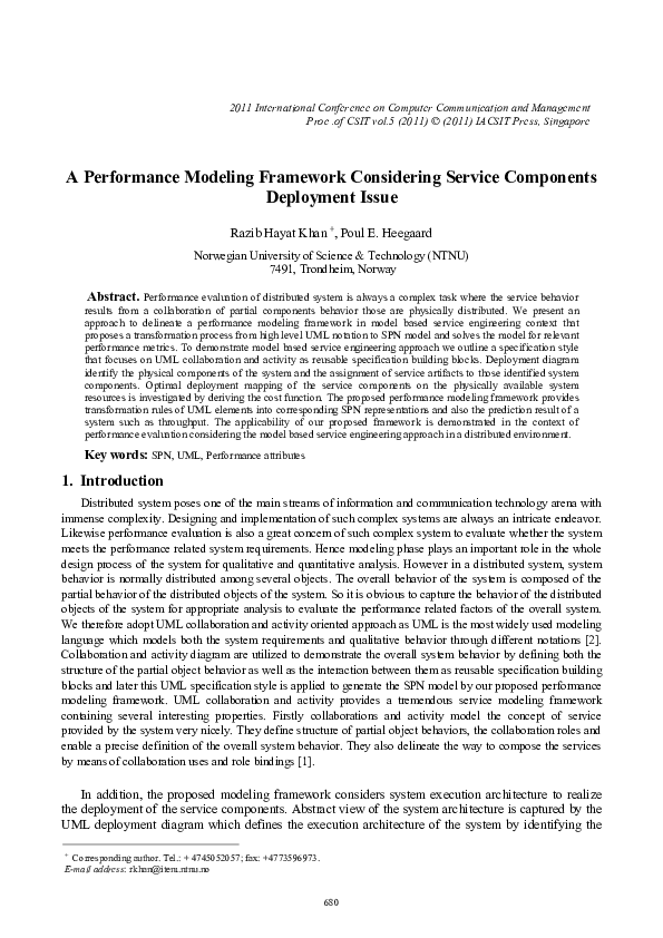 Pdf A Performance Modeling Framework Considering Service Components