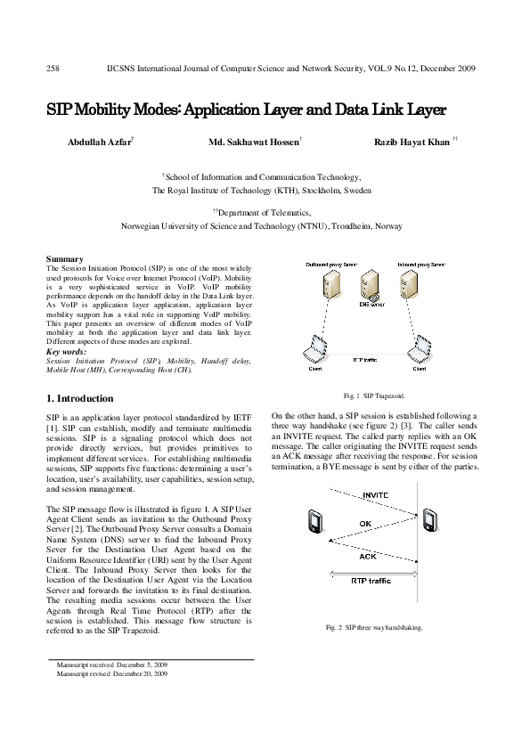 Pdf Sip Mobility Modes Application Layer And Data Link Layer
