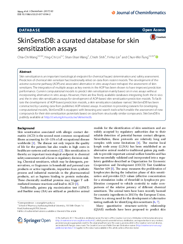 (PDF) SkinSensDB: a curated database for skin sensitization assays