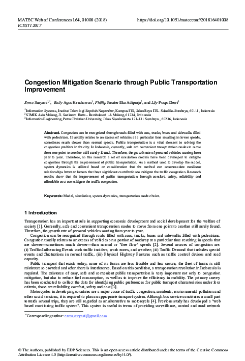 Pdf Congestion Mitigation Scenario Through Public Transportation Improvement