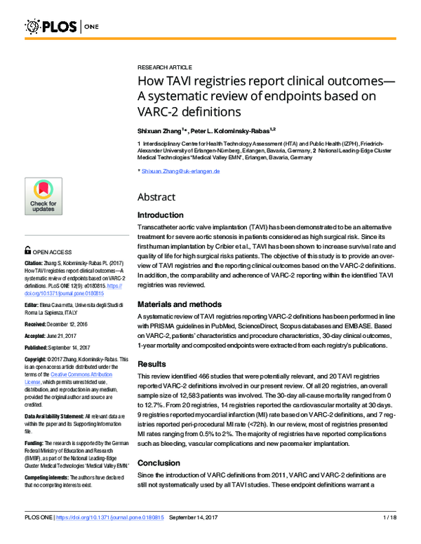 (PDF) How TAVI registries report clinical outcomes—A systematic review of endpoints based on ...