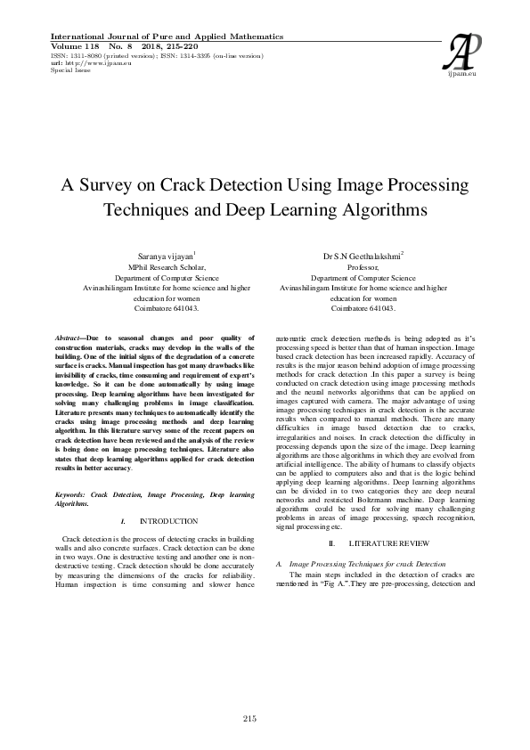 Pdf A Survey On Crack Detection Using Image Processing Techniques And