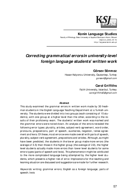 Pdf Correcting Grammatical Errors In University Level Foreign
