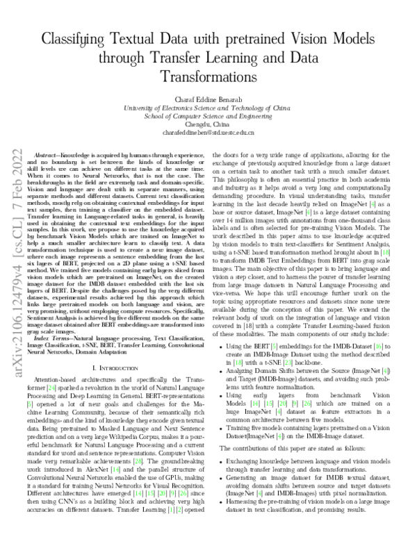 Pdf Classifying Textual Data With Pre Trained Vision Models Through