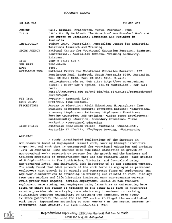 (PDF) It's not my problem': the growth of non-standard work and its ...