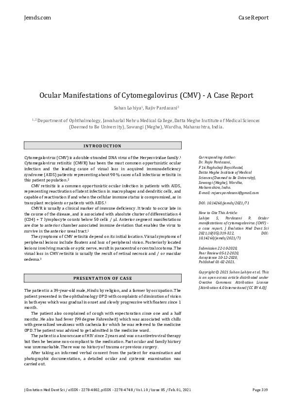 (PDF) Ocular Manifestations of Cytomegalovirus (CMV) - A Case Report