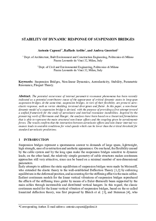(PDF) Stability of dynamic response of suspension bridges