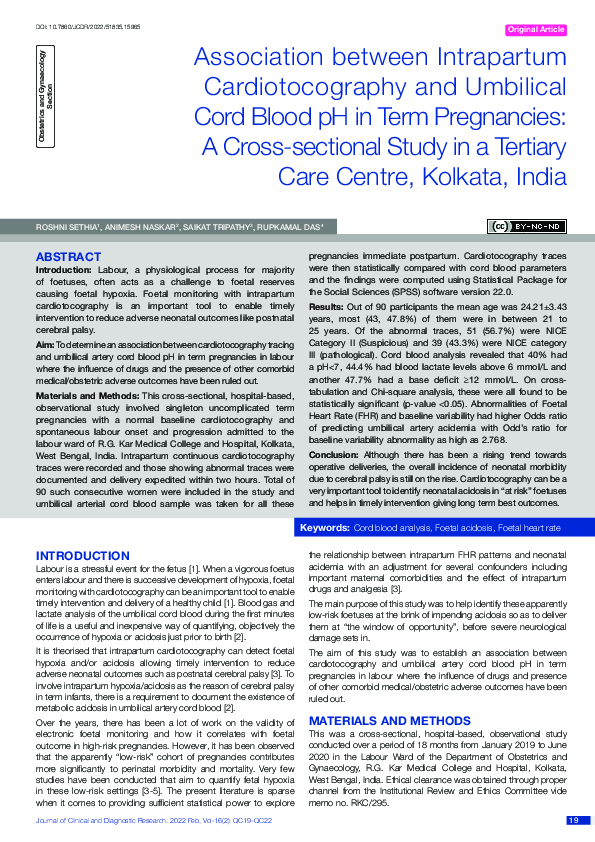 (PDF) Association Between Intrapartum Cardiotocogram and Early Neonatal ...