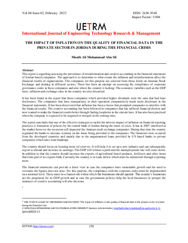 (PDF) THE IMPACT OF INFLATION ON THE QUALITY OF FINANCIAL DATA IN THE ...