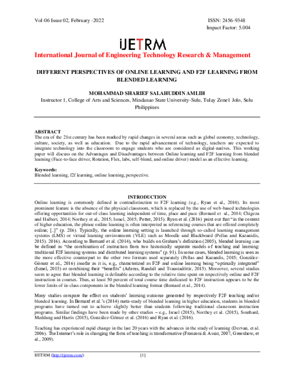 (PDF) DIFFERENT PERSPECTIVES OF ONLINE LEARNING AND F2F LEARNING FROM ...