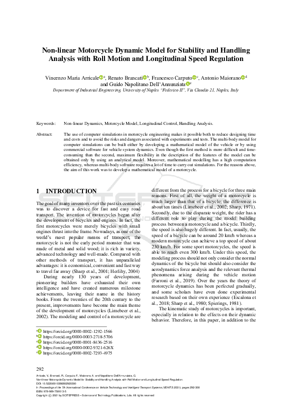 (PDF) Non-linear Motorcycle Dynamic Model for Stability and Handling ...
