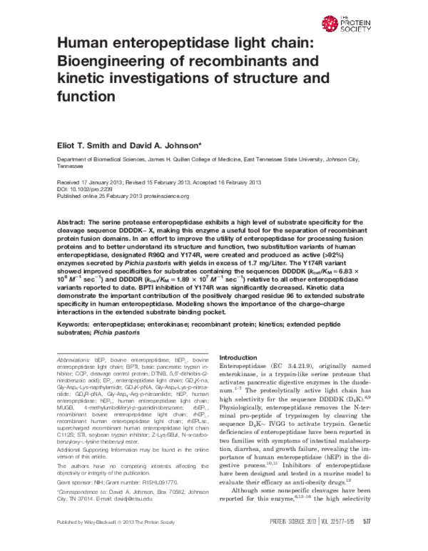 (PDF) Human enteropeptidase light chain: Bioengineering of recombinants ...