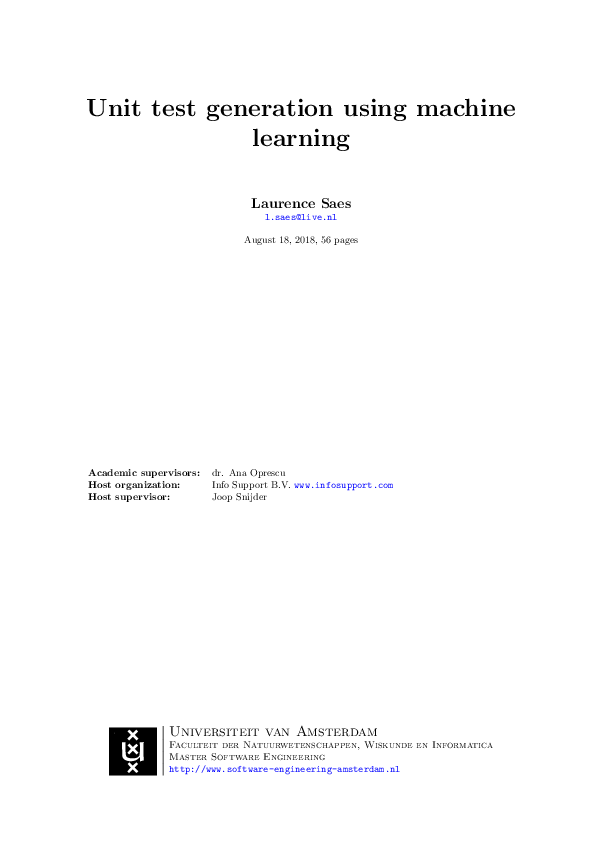 (PDF) Unit test generation using machine learning