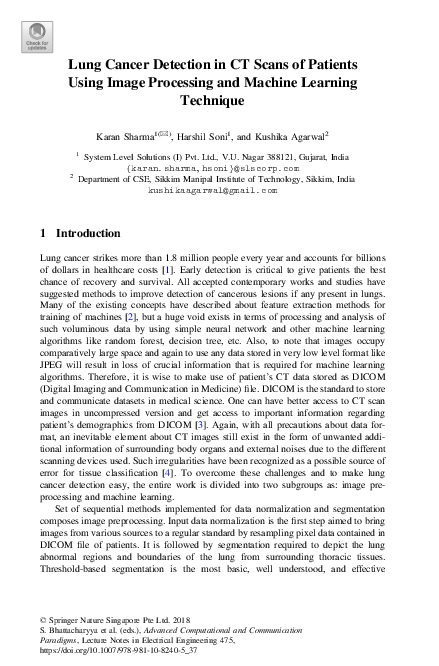 (PDF) Lung Cancer Detection in CT Scans of Patients Using Image Processing and Machine Learning ...