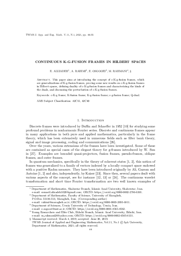 Pdf Continuous K G Fusion Frames In Hilbert Spaces