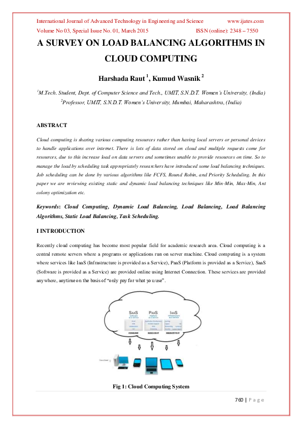 Pdf A Survey On Load Balancing Algorithms In Cloud Computing