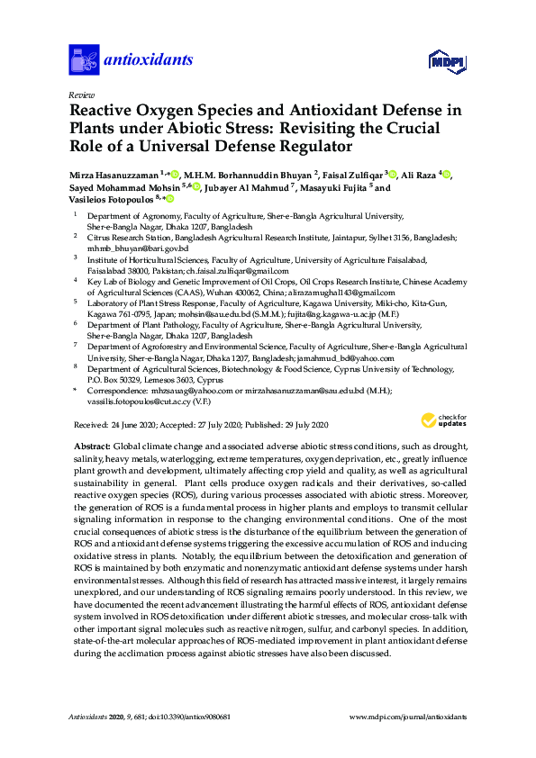 (PDF) Reactive Oxygen Species and Antioxidant Defense in Plants under Abiotic Stress: Revisiting ...