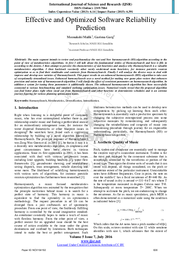 (PDF) Effective and optimized software reliability prediction using Harmony search algorithm